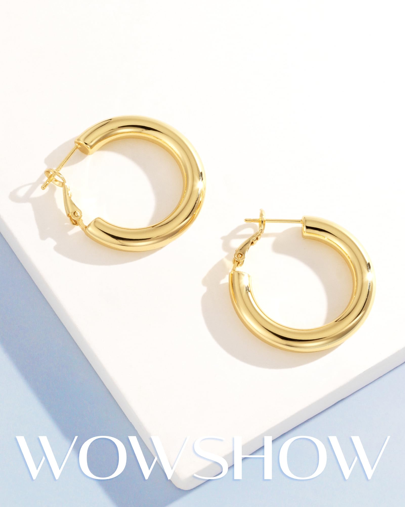 wowshow Chunky Thick Gold Tube Hoops Earrings for Women