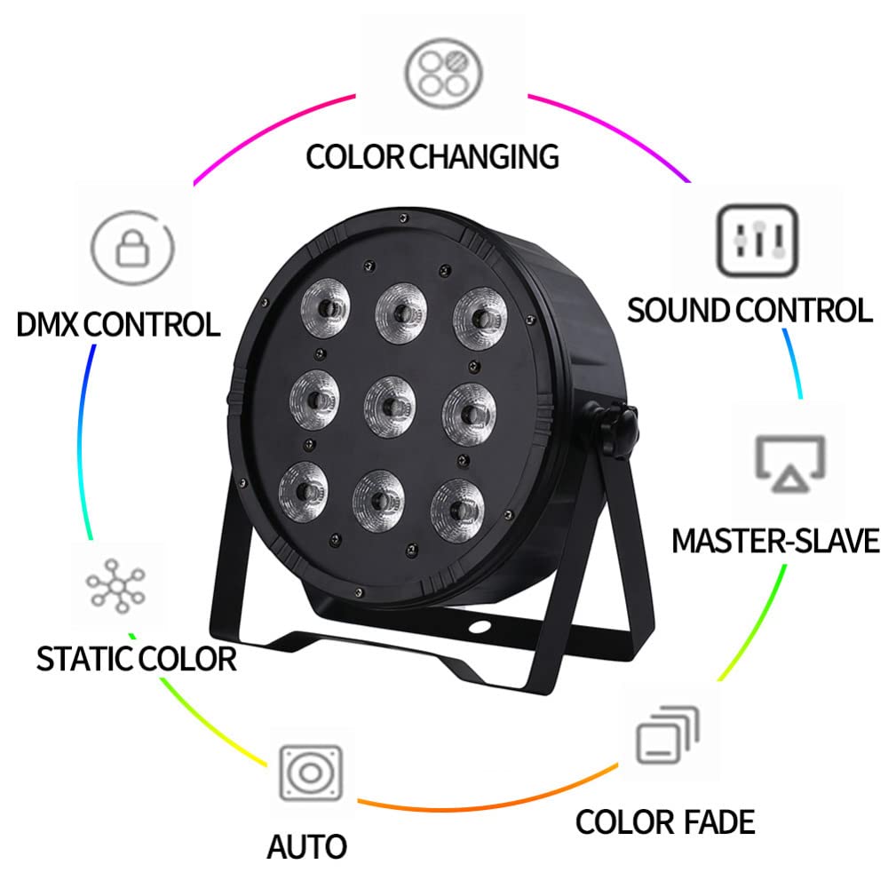 Stage Lights 9x18W Uplights with Strict Testing 6in1 RGBWA UV LED Par Lights Sound Activated DMX512 Control Bright DJ Par Light for Stage Party Club Disco Wedding Events