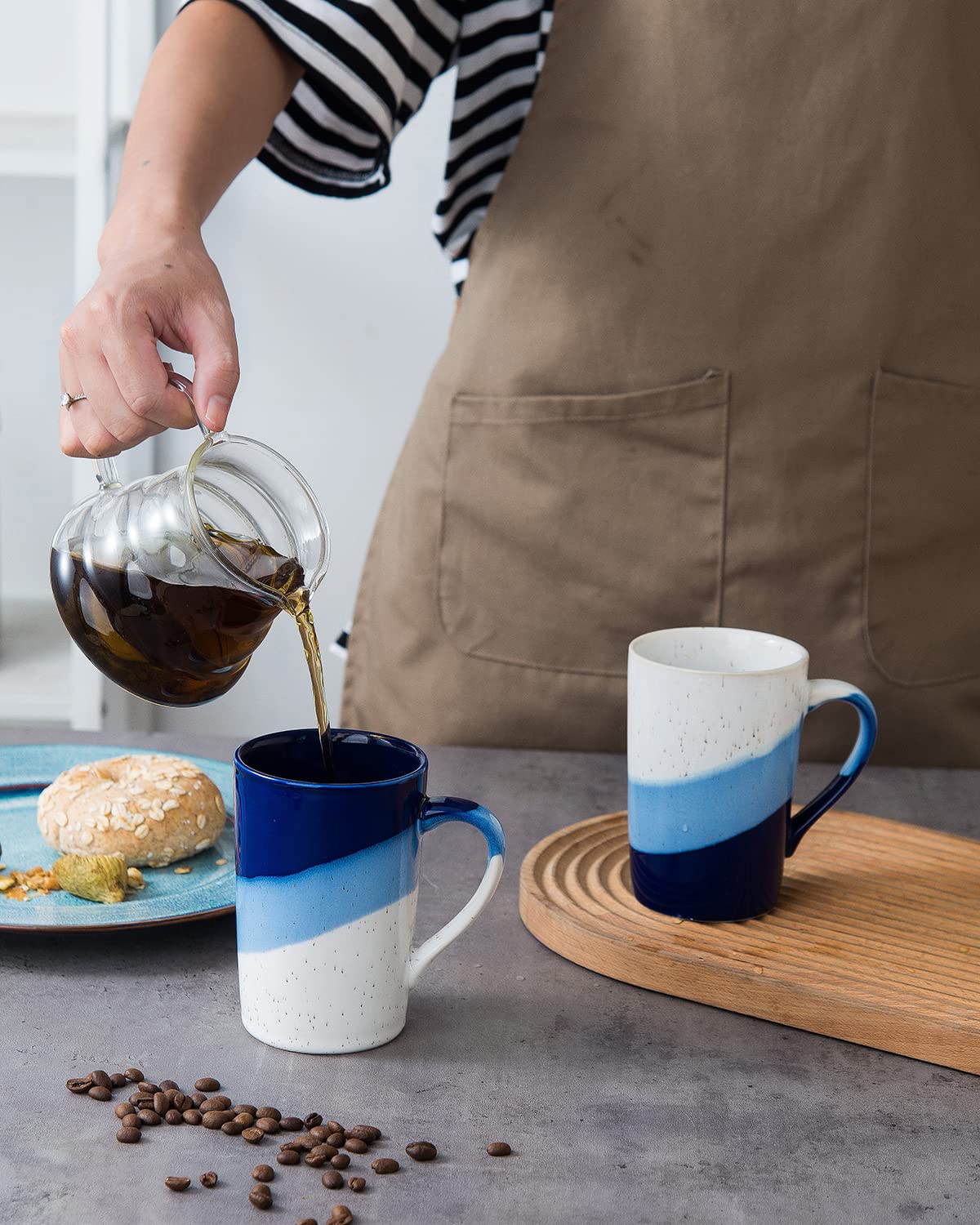 Rich Leisure 13oz Coffee Mug Set of 2 - Ceramic Tea Cups with Handle - Microwave and Dishwasher Safe, Perfect For Cup or Mug Lovers - Rustic Denby Glaze, Modern Design Mugs - Mint Green