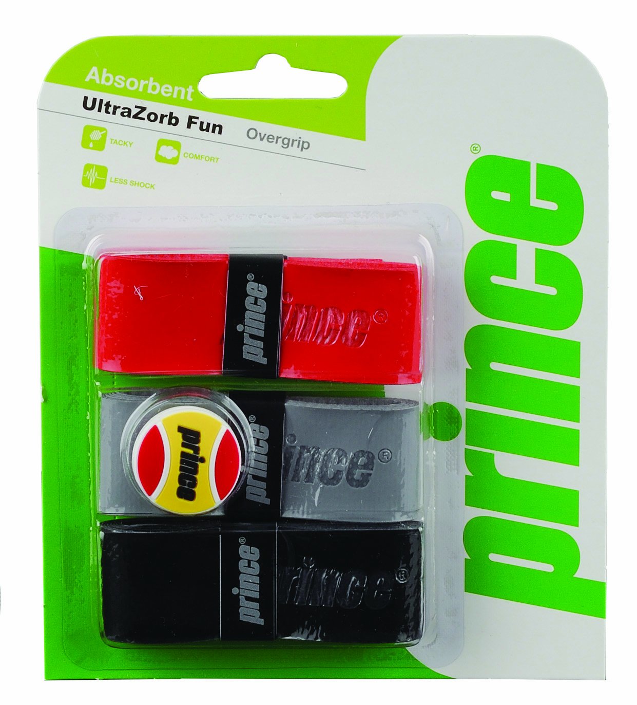 Prince Ultrazorb Fun+ Pack Overgrip (3-Pack) Red/Silver/Black