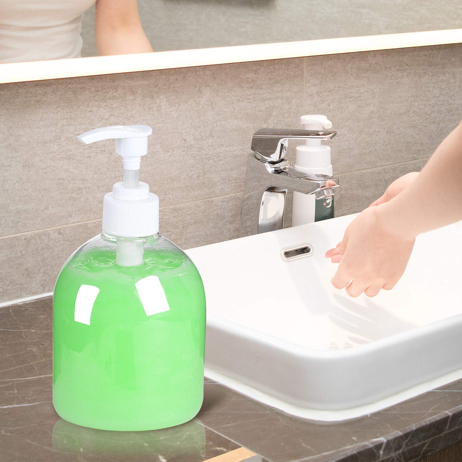 Yephets 16oz Empty Pump Bottles for Hand Sanitizer,8 Pack Plastic Clear Vacuum Press Refillable Empty Bottles BPA-Free Shampoo Containers for Soap, Cream, Lotion, Hand Sanitizer, Cleaning Solutions