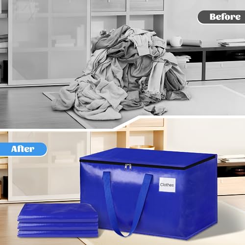 SpaceHacks 4 Pack-93L Heavy Duty Moving Bags, Moving Boxes with Reinforced Handles & Premium Zippers, Storage Totes for Space Saving, Packing & Moving Storage