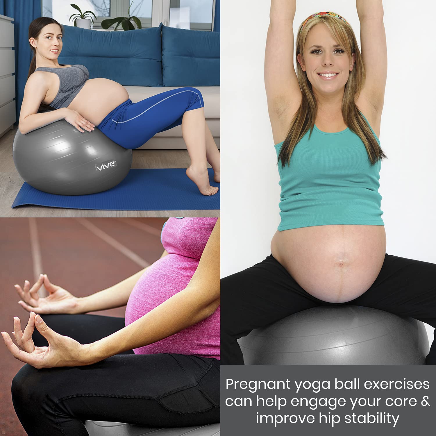 Vive Yoga Exercise Ball - Anti-Burst Composite Material, Multiple Sizes, 60 Day Guarantee