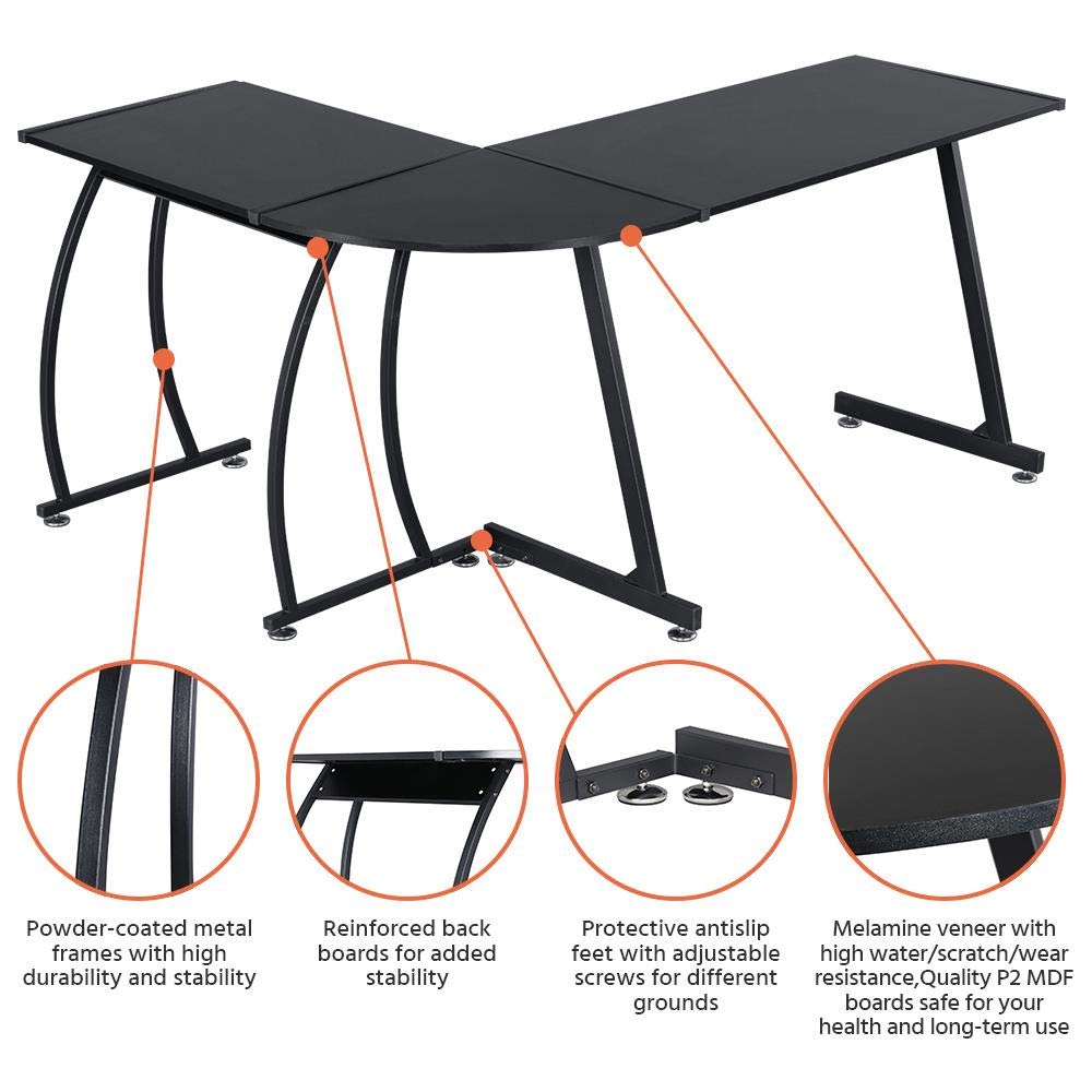Yaheetech L Shape Desk Gaming Desk Corner Computer Office Desk Wood Writing Studying Table Large PC Laptop Workstation 3-Piece Modern Desk for Home Office Furniture, Black