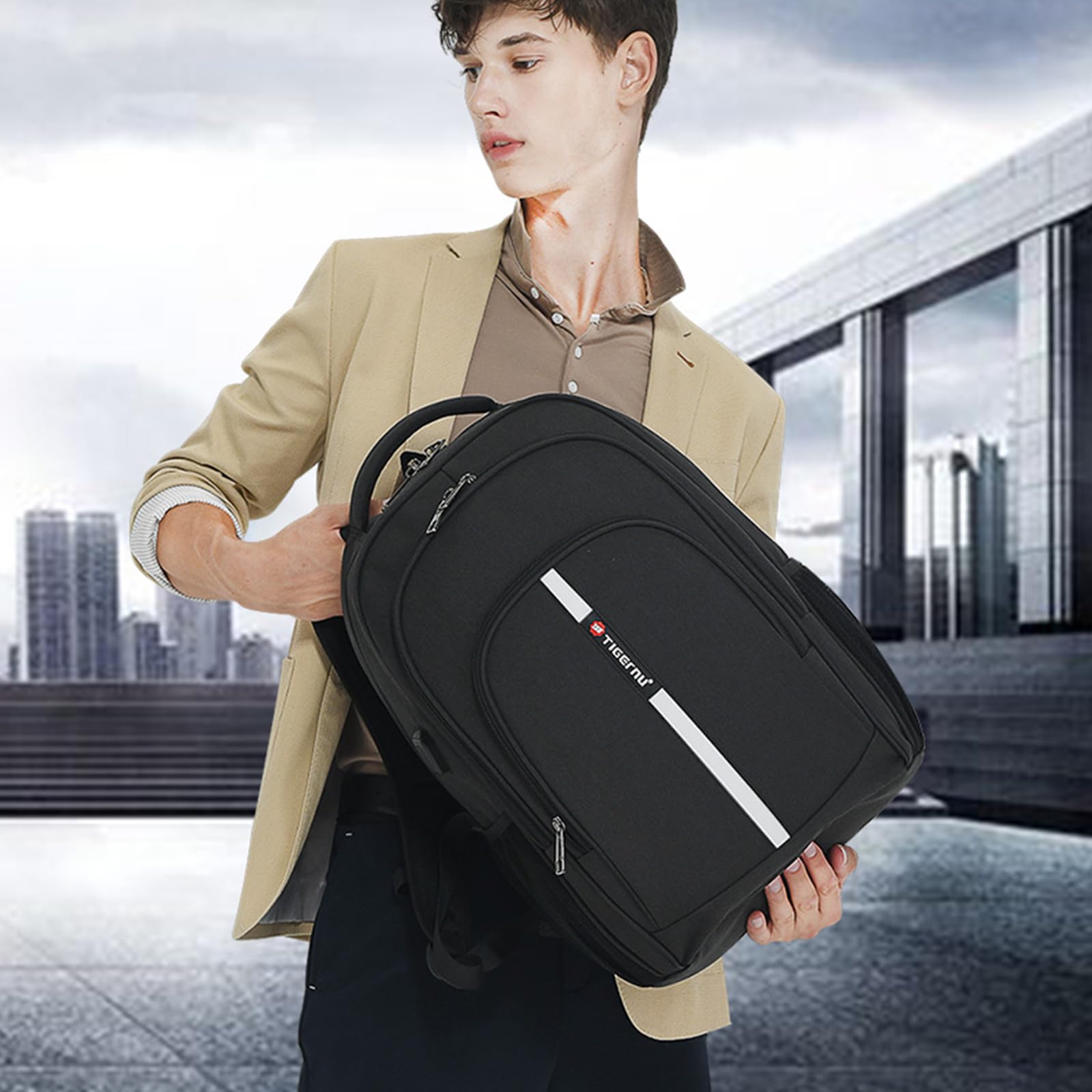 TIGERNU Laptop Backpack for Men Anti Theft Travel Backpacks Computer Work Backpack Fits 15.6 Inch Laptop (T-B007 Black)
