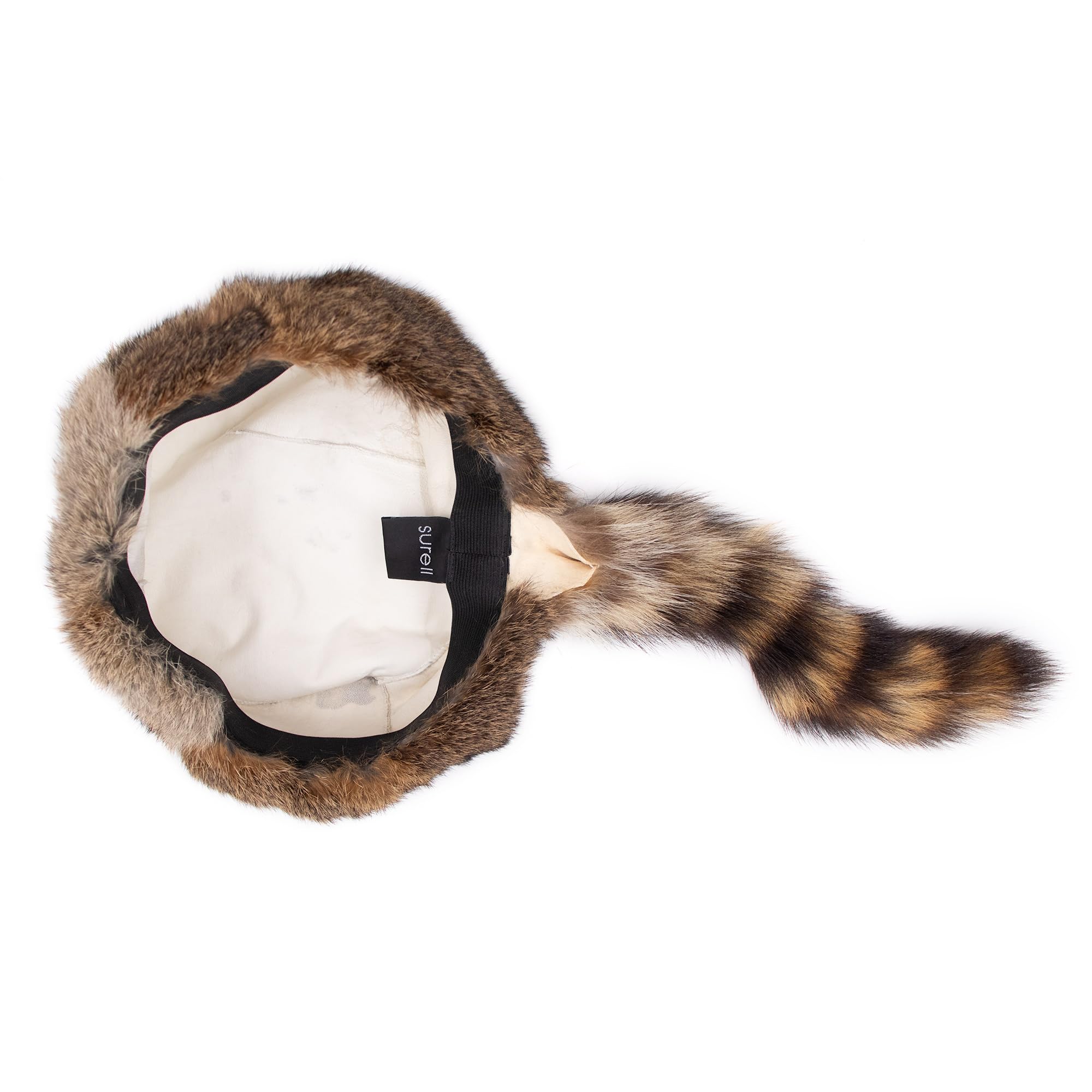 surell Coonskin Davy Crockett Hat - 100% Real Rabbit Fur Hat - Rabbit Fur Crown - Raccoon Tail Hat - Genuine Fur Crown - Unisex Winter Hat for Cold Weather - Brown