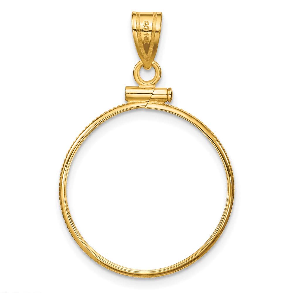 Wideband Distinguished Coin Jewelry 14k Polished 21.6mm x 1.7mm Screw Top Coin Bezel Pendant QC1885/21.6