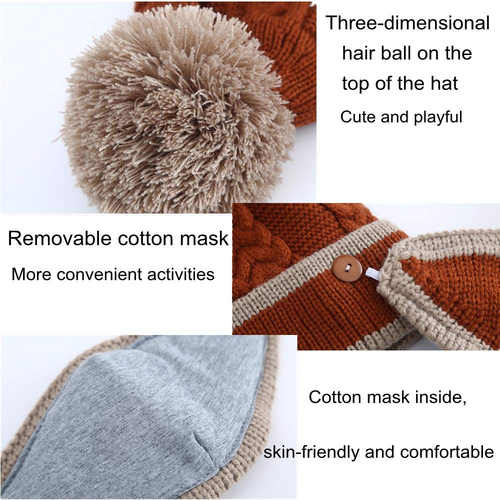 Womens Girls Winter Knitted hat Beanie Scarf mask Set Soft Warm Fleece Lined Winter Ski Hat with Pompom (Navy Blue)