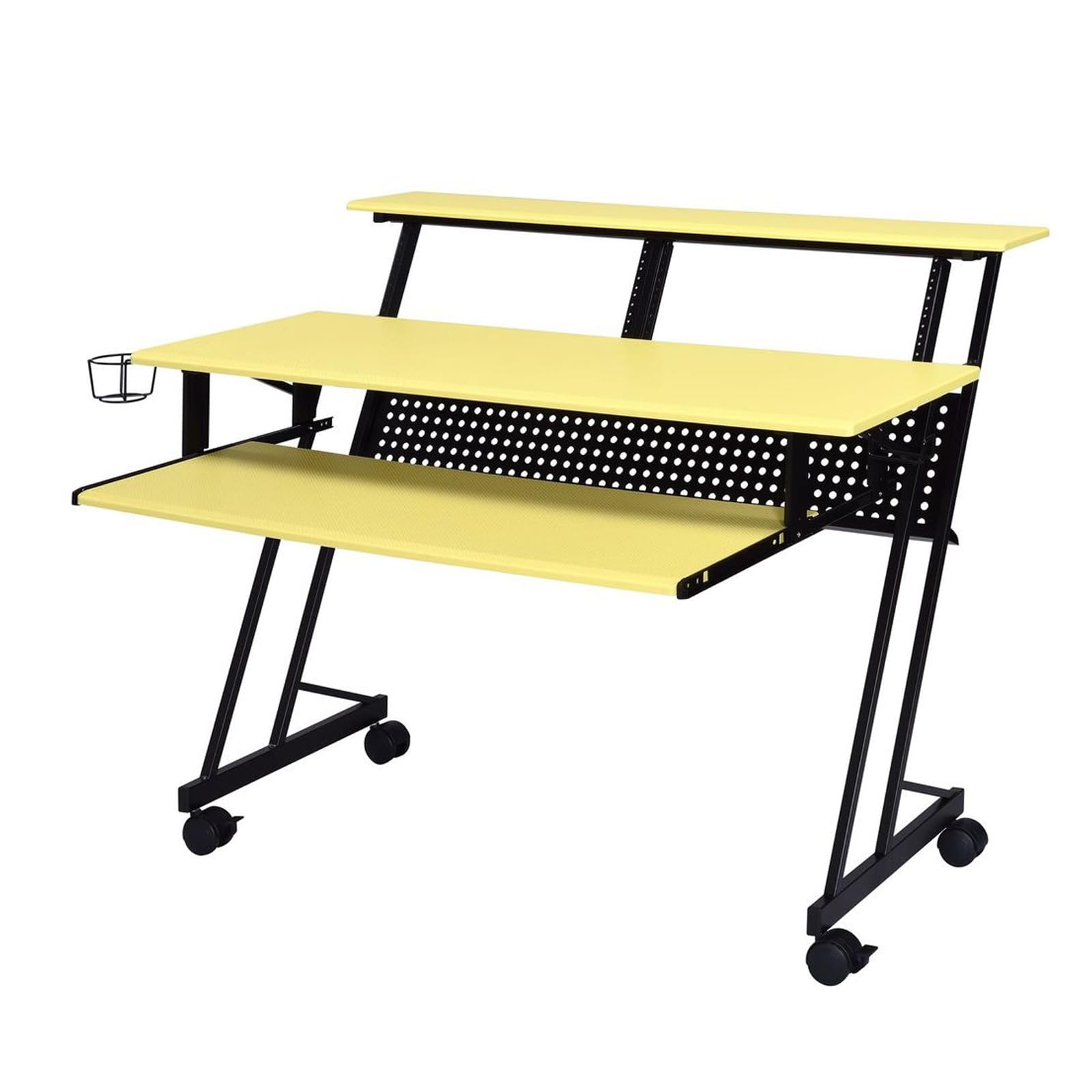 White Home Office Computer Desk Ergonomic Gaming Desks Music Recording Studio Desk Modern Simple Desk with Storage,Keyboard Tray & Iron Hooks for Work,47" D x 28" W x 38" H