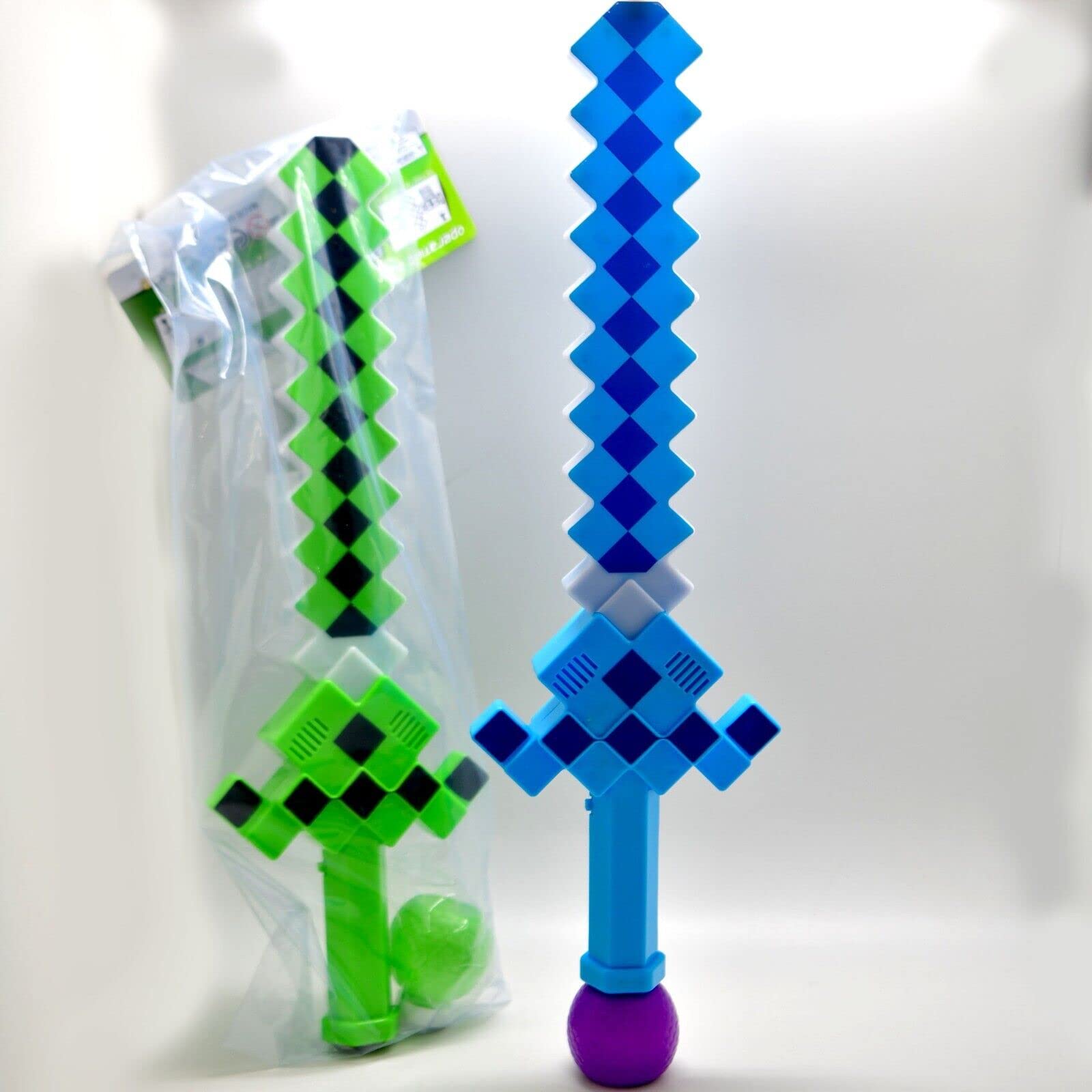 Winston Trading 2 Pack - Light Up Pixel Bubble Swords Bazooka Bubbles Gun Machine Wand Kids Toy (Random Colors)