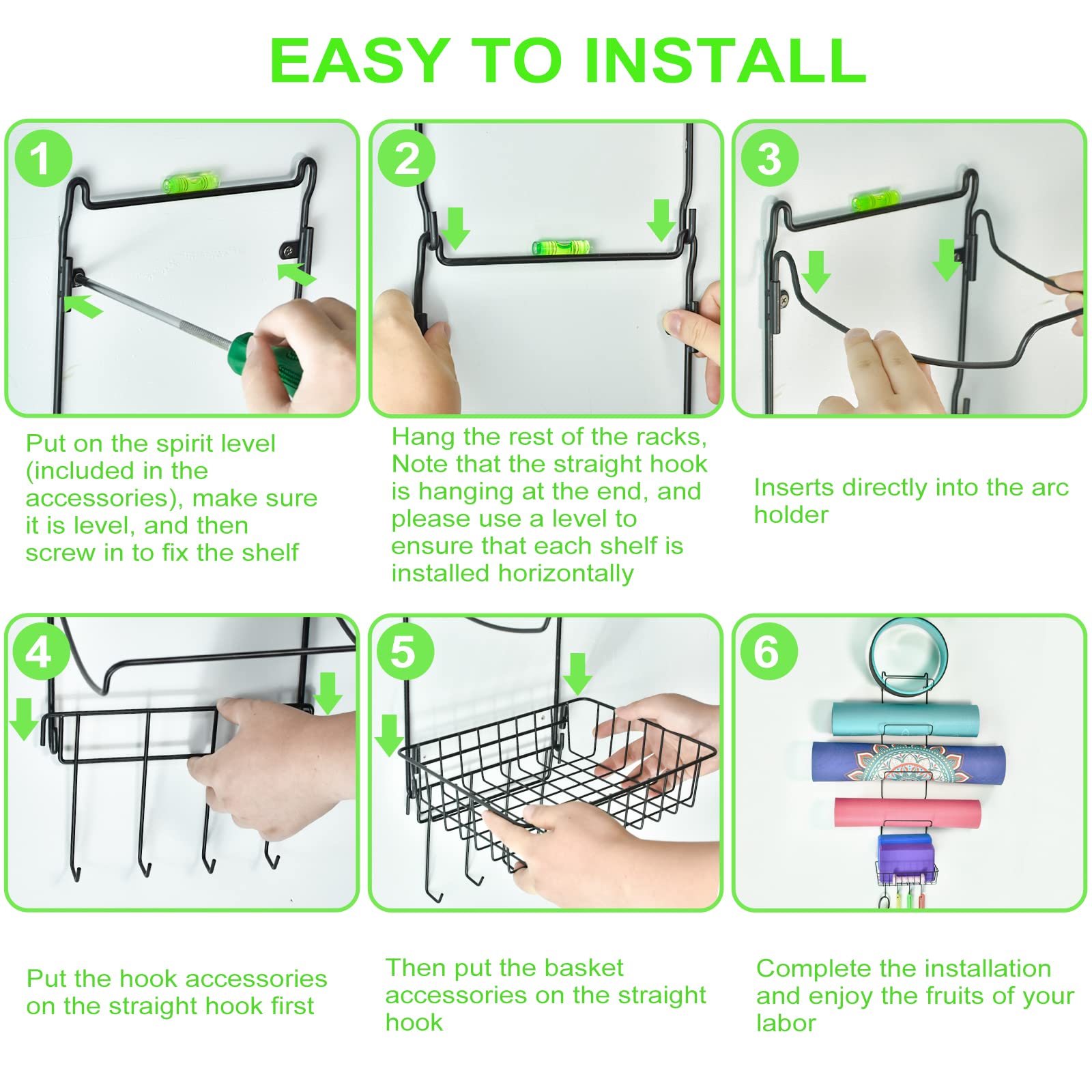 Yoga Mat Holder Wall Mount, CAPHONT Yoga Mat Storage Rack with Basket & Hook 3 Layers Home Gym Storage Rack for Foam Roller, Yoga Strap and Resistance Bands, Workout Equipment Storage Organizer