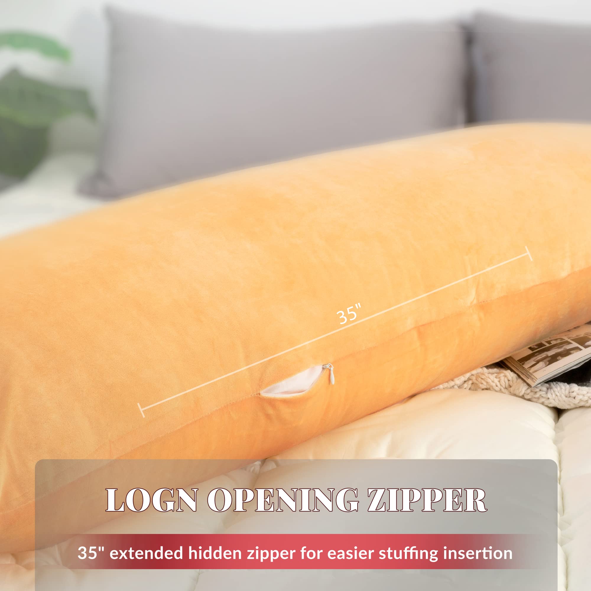 SENMAXLIVING Body Pillow Cover,100% Fluffy Plush Deluxe Ultra Soft Body Pillow Cases, Extended Hidden Zipper Long Pillow Pillowcase for Bed Couch(20"x54", Khaki)