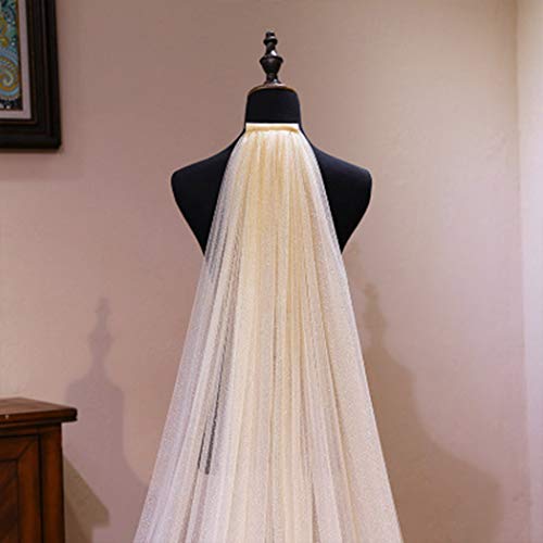 Unsutuo Cathedral 1 Tier Bride Wedding Veil Sparkling Long Bridal Tulle Veil with Comb Drop Veil Cut Edge for Bride (118''W, White)