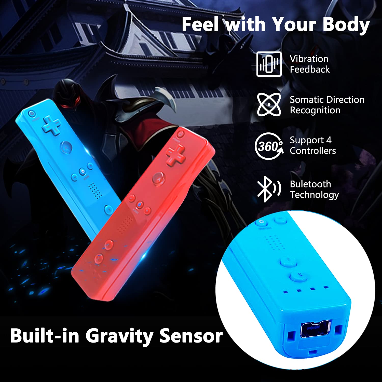 Wii Controller 2 Pack, Wii Remote Controller with Silicone Case and Wrist Strap Compatible for Wii/Wii U Console - Green and Pink