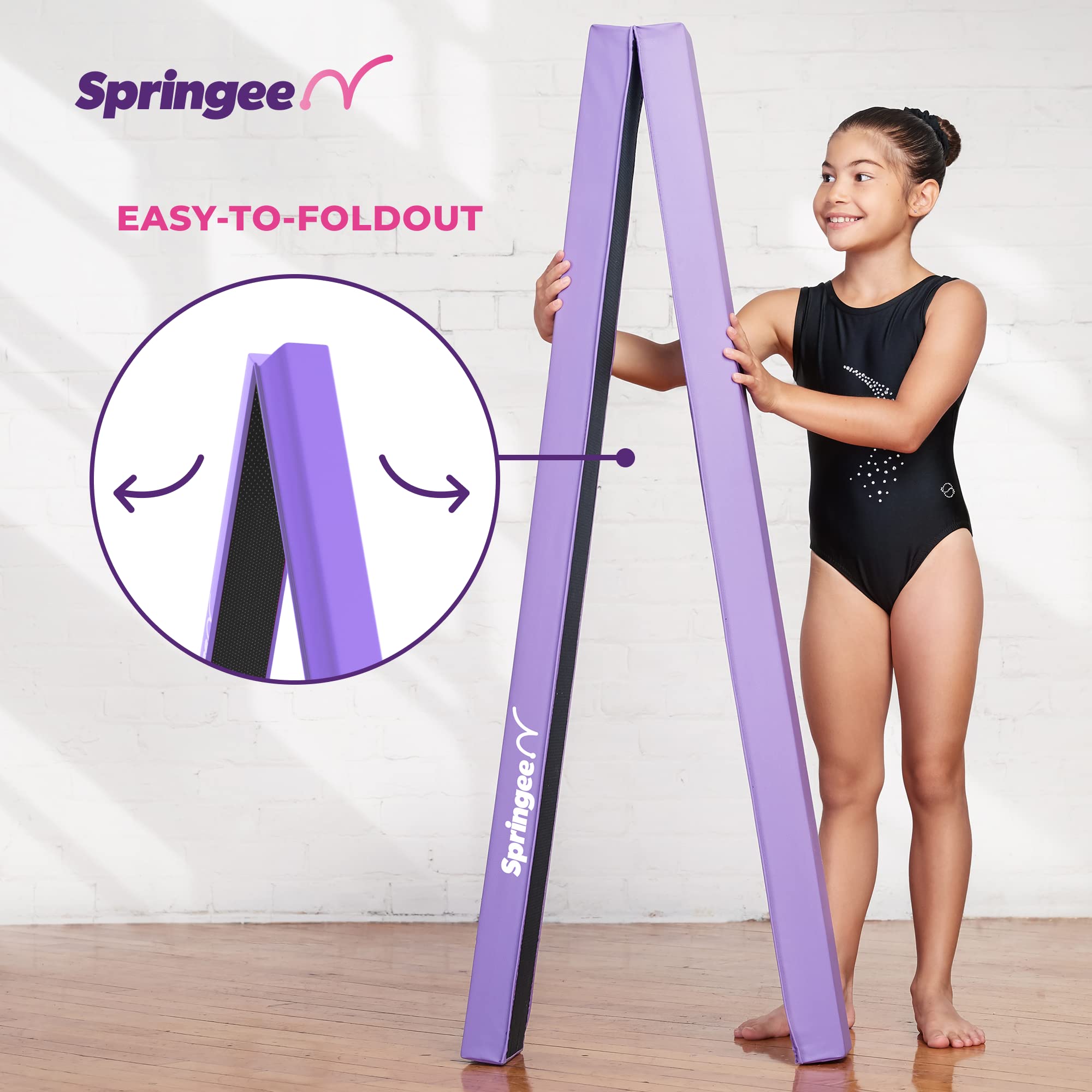 Springee 9ft Balance Beam - Extra Firm - Vinyl Folding Gymnastics Beam for Home (Purple)