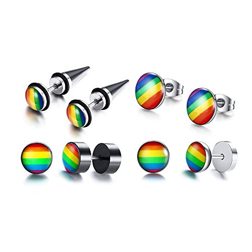 VNOX 4 Pairs Gay Lesbian Pride Rainbow Ear Round Hoop Stud Earring for Gay & Lesbian Pride,Styel 1