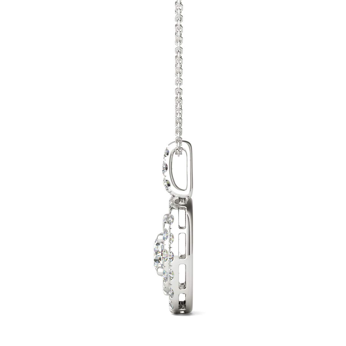 VAARYA 1.00 Ct. tw. EF/SI2-I1 AGS Certified 14K White Gold Natural Diamonds Double Halo Pendant Necklace