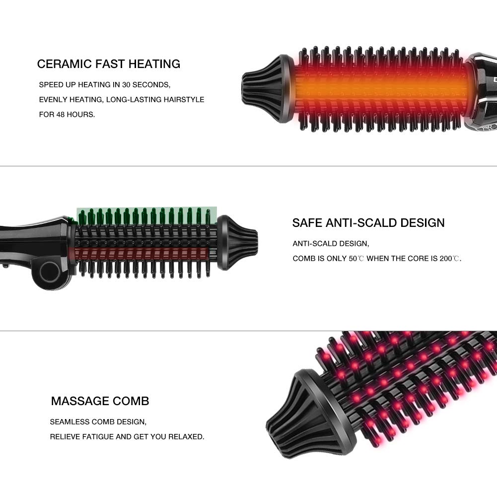Syrisora Ceramic Tourmaline Foldable Anion Hair Brush Curler Hair Curling Iron Hair Styling Tools (EU Plug)