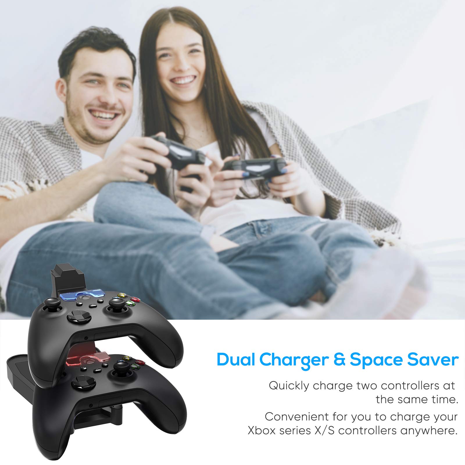 Upgrade Charging Station with 1400mAh Rechargeable Battery Compatible with Xbox Series X/S, YUANHOT Dual Controller Charger with Battery Pack (NOT Compatible with Xbox One X/S Controller)