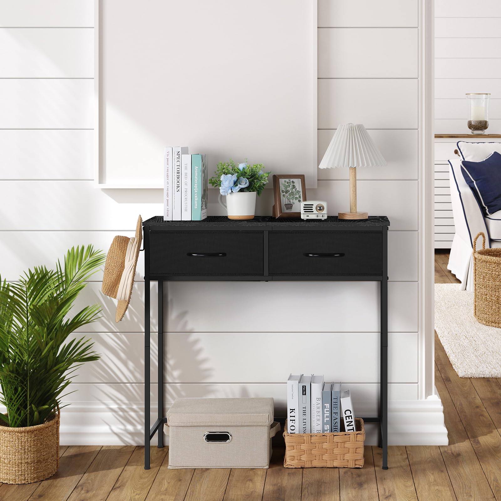 Small Entryway Table with 2 Drawers, Console Table with Storage, Rustic 31.5" Narrow Sofa Table Entrance Table for Hallway, Living Room, Foyer, Behind Couch Table with Storage and Fabric Drawers