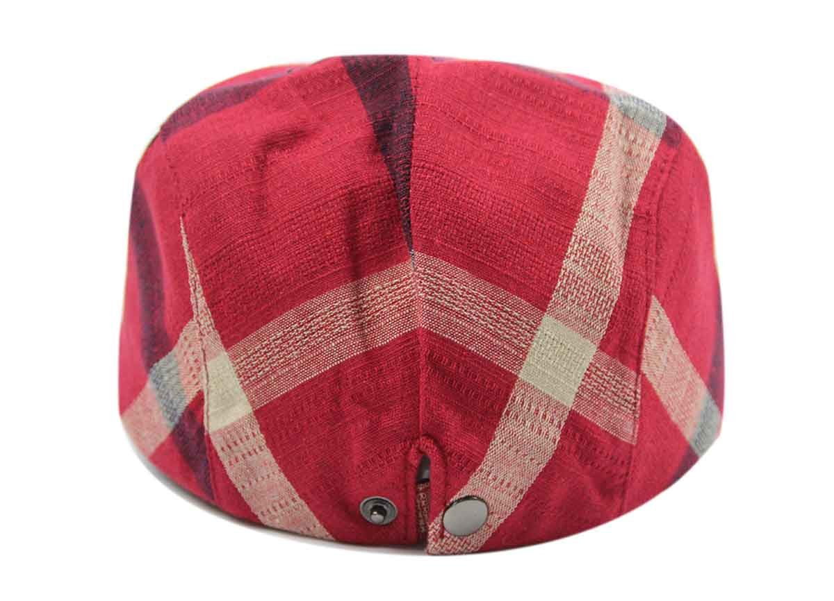 ZLSLZ 2 Pack Men's Plaid Cotton Flat Newsboy Ivy Cabbie Golf Gatsby Cap Hat Red Black