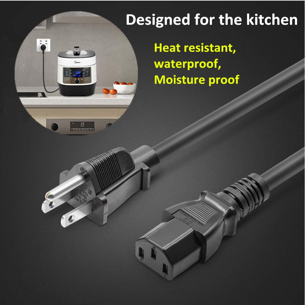 Zonefly Original Power Cord Compatible for Instant Pot Electric Pressure Cooker, Power Quick Pot, Rice Cooker, Soy Milk Maker, Microwaves and More Kitchen Appliances Replacement Cable