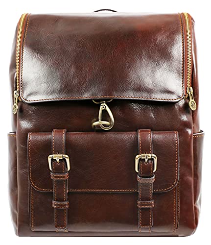 Time Resistance Leather Backpack up to 15in Laptop Brown Travel Bag