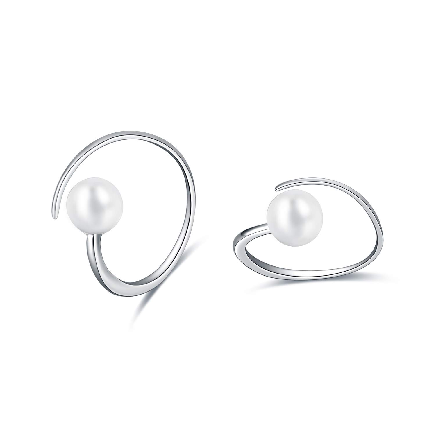 Sterling Silver Pearl Spiral Hoop Earrings Pull Through Small Hoop Earring for Women