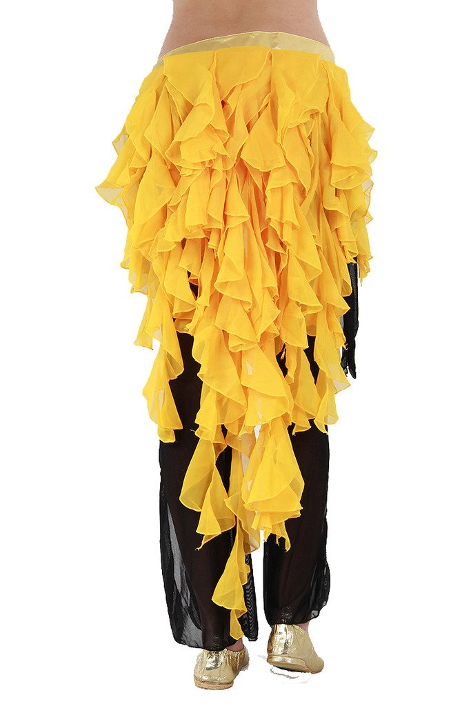 ZLTdream Women's Belly Dance Fox Triangle Waving Cut Hip Scarf with Tassel Yellow
