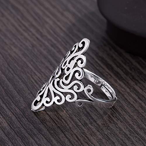 XCFS 925 Sterling Silver Plated Retro Celtic Knot Hollow Long Vintage Pattern adjustable Band ring,size 5-9