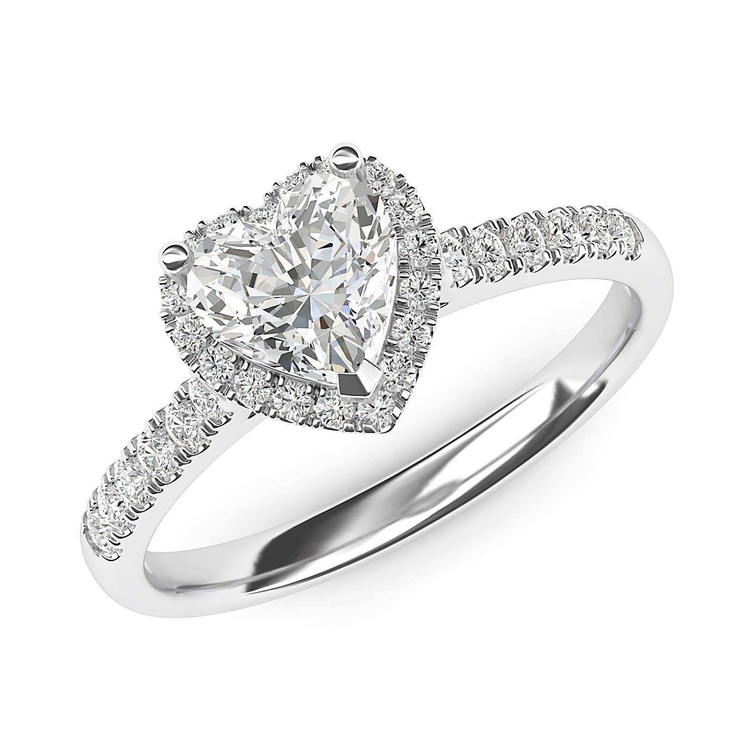 Sterling Silver Simulated Heart-shaped Diamond Halo Engagement Ring with Side Stones Promise Bridal Ring (7)