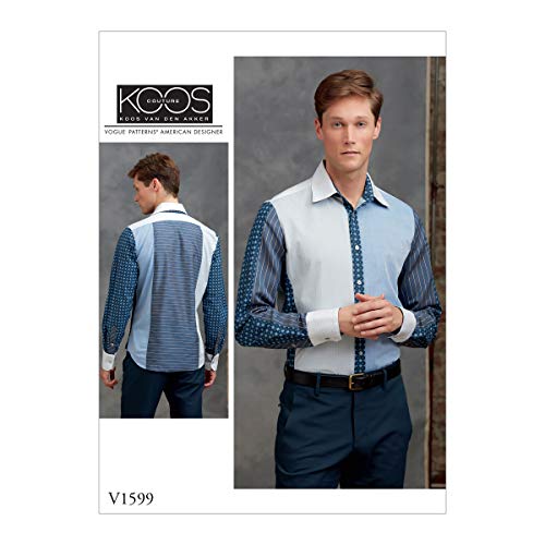Vogue V1599MXX Men's Button-Up Dress Shirt Sewing Patterns by Koos Van den Akker, Sizes 40-46