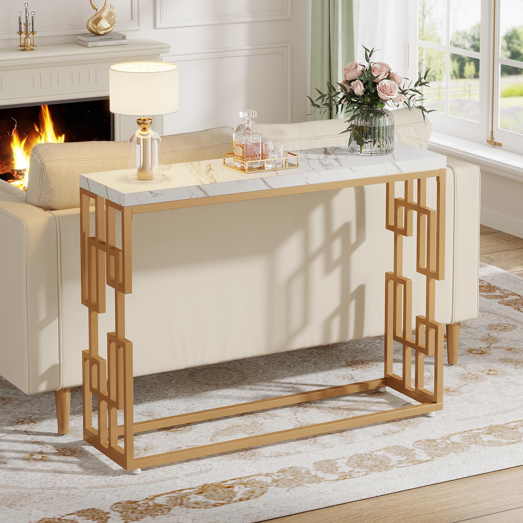 Tribesigns Gold Console Table, Modern 42.5" Sofa Tables Entryway Hallway Foyer Table, White Faux Marble Tabletop Sofa Table Behind Couch with Gold Metal Legs for Living Room, Easy Assembly