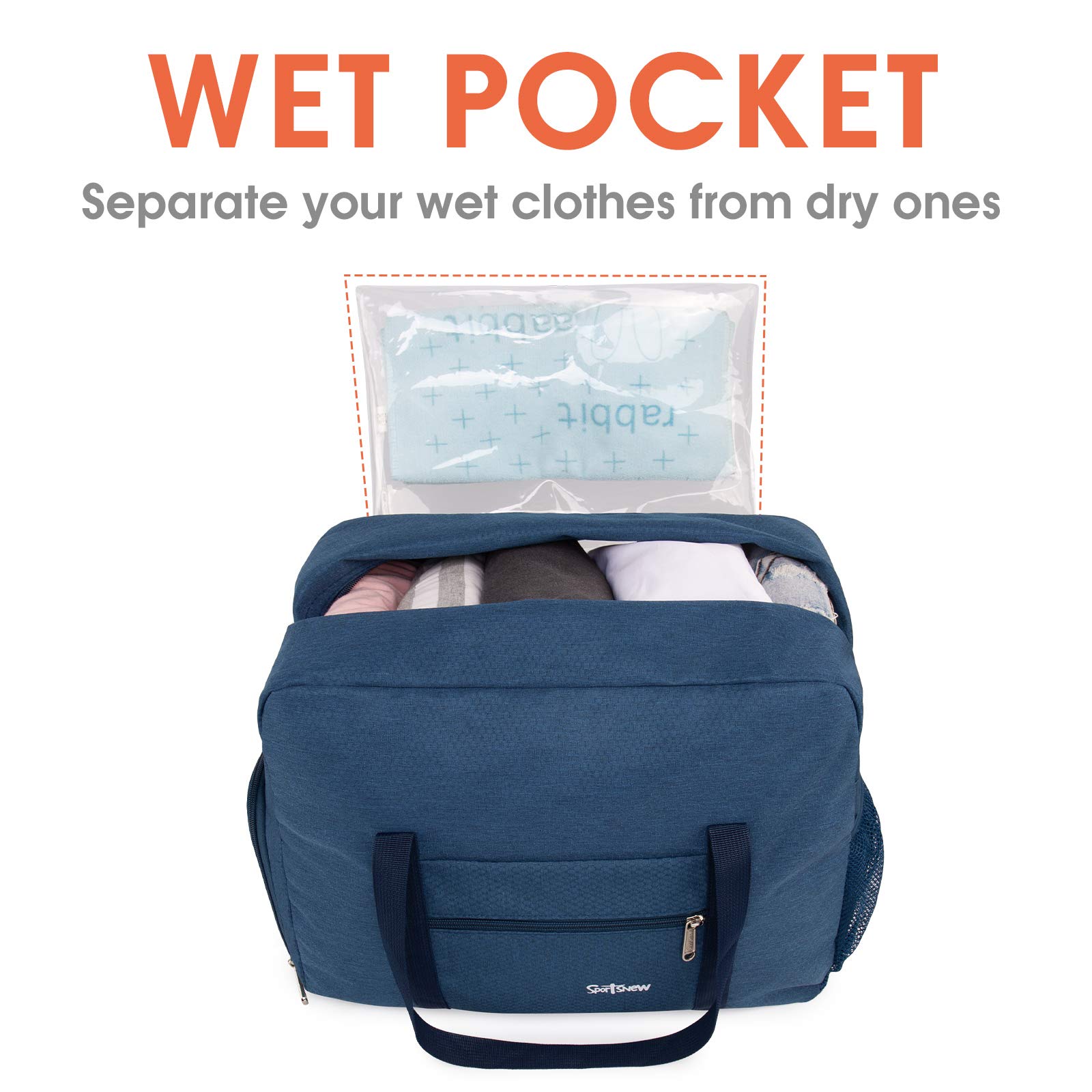 Sports Gym Bag with Wet Pocket & Shoes Compartment, Travel Duffel Bag, Navy Small (16")