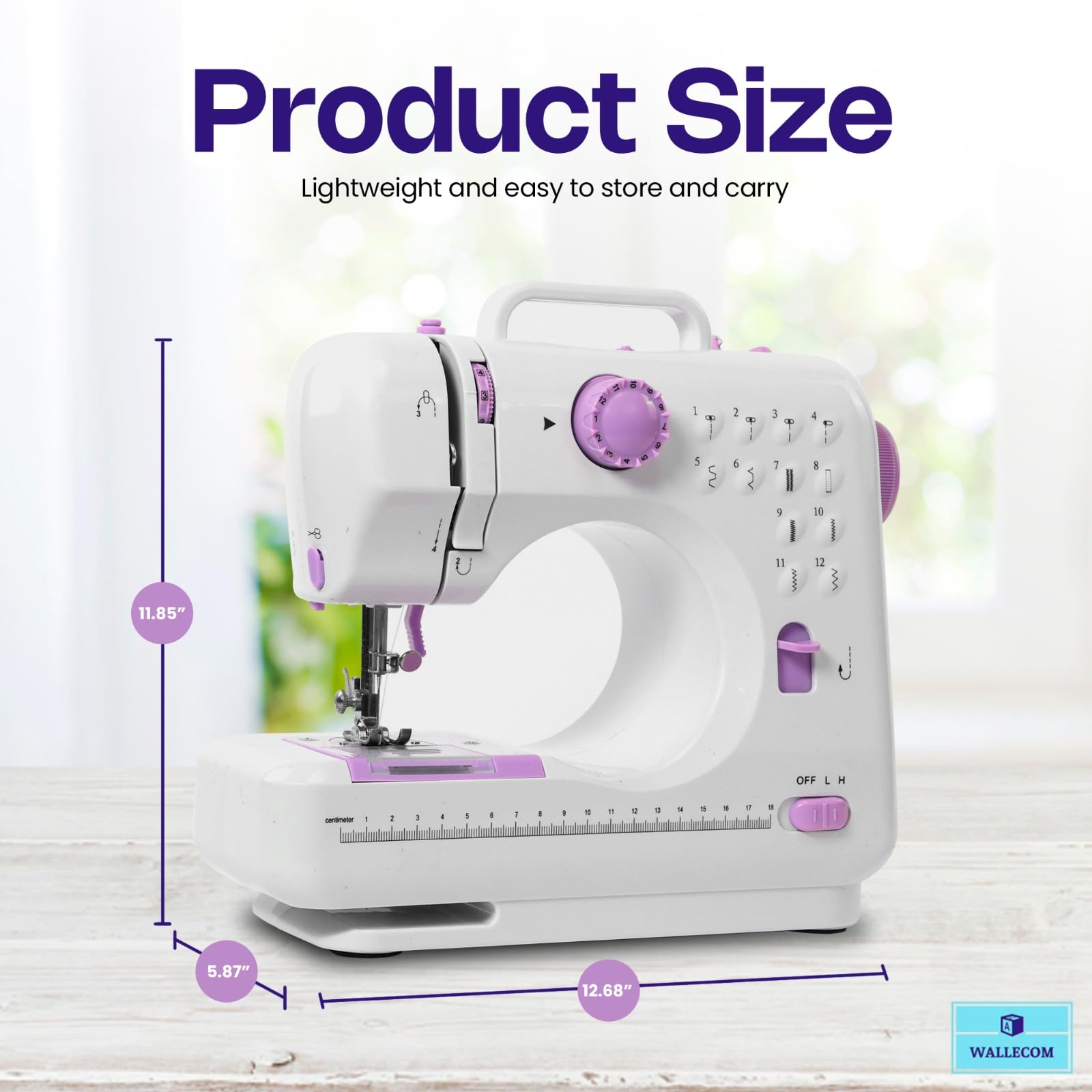 WALLECOM Portable Sewing Machine for Beginners with 12 Stitch Applications, Dual Speed, Reverse Stitch, Foot Pedal and 42 Pcs Sewing Kit - Small Sewing Machine, Easy to Use Electric Mini Sewing