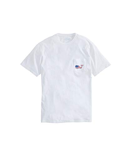 vineyard vines Men's Short Sleeve Vine Americana Whale Pocket T-Shirt, White Cap, Large