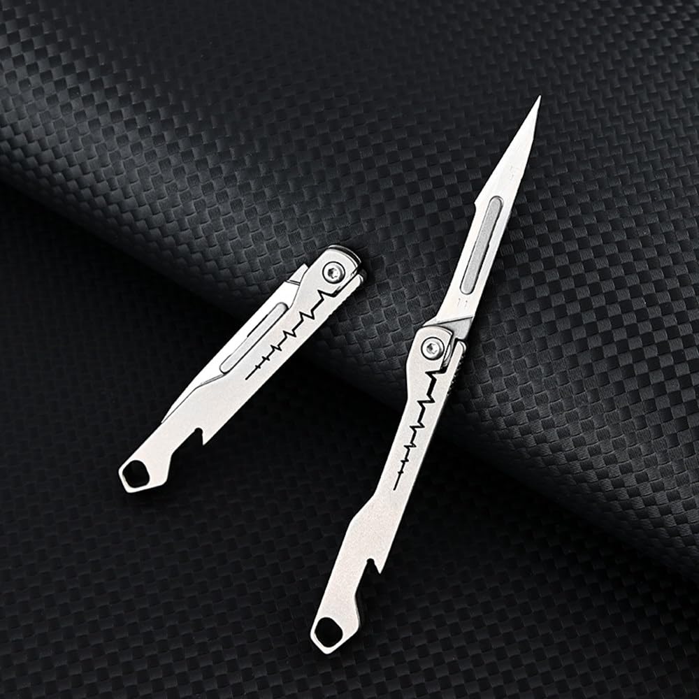 SZHOWORLD Titanium Alloy Keychain Utility Knife, Small Folding Pocket Knife for Women Men with Extra 10PCS #11 Blades