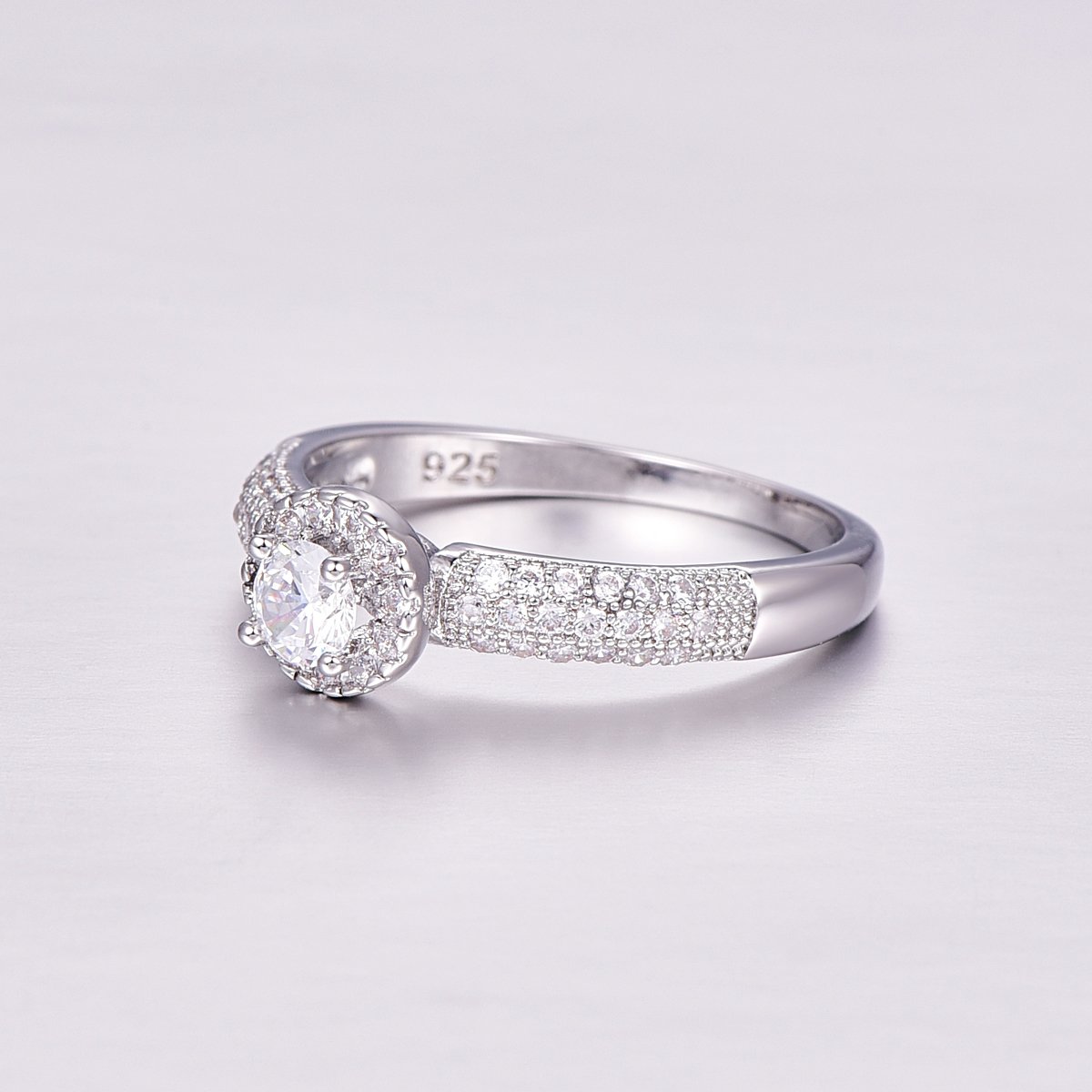 Veunora 925 Sterling Silver Created 4x4mm White Topaz Filled Bling Halo Engagement Wedding Ring for Women Size 9