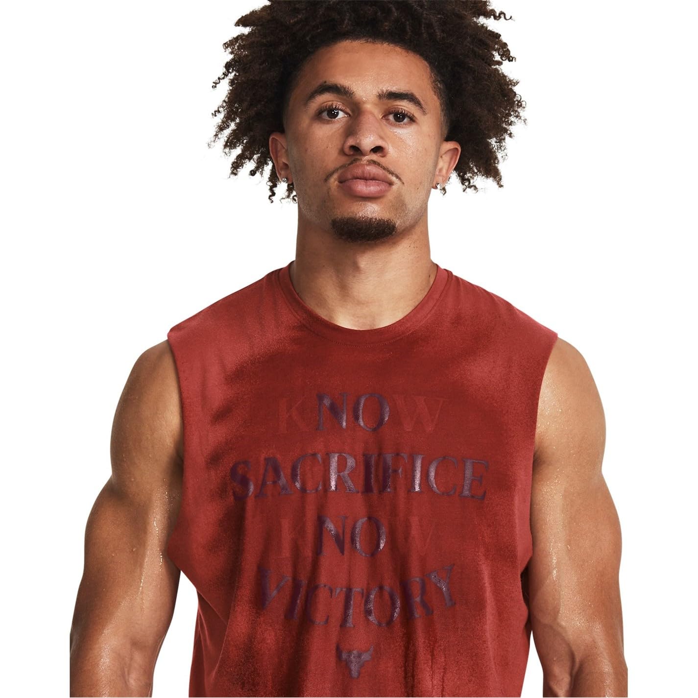 Under Armour Men's Project Rock 'No Sacrifice No Victory' Sleeveless Tank Top Shirt (US, Alpha, Medium, Regular, Regular, Heritage Red/Dark Maroon)