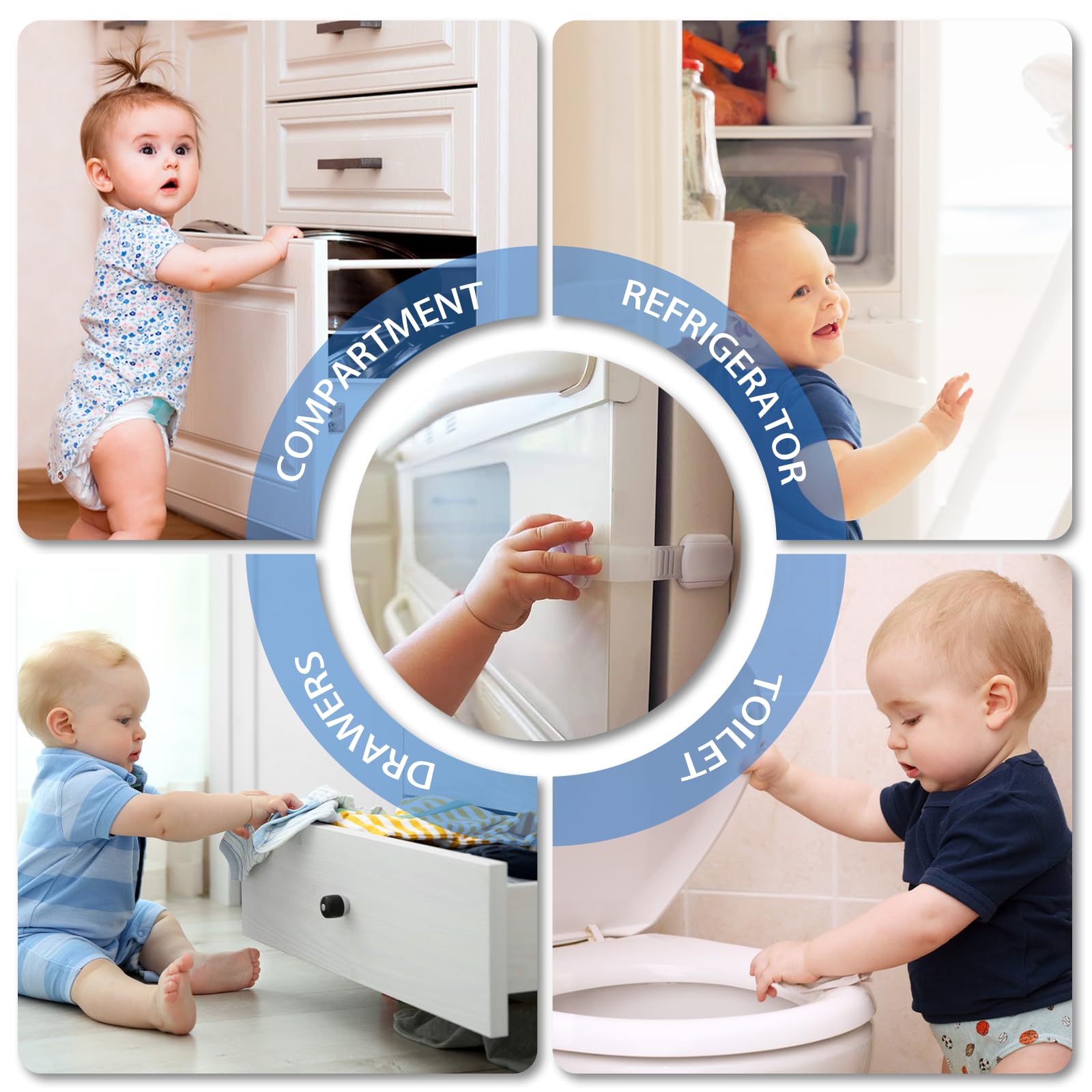 YIQIAOHUI ??? Cabinet Locks for Babies, 8 Psc ABS White Drawers Lock Set - Secure Cabinets, Drawers, Toilet, No Drilling Required, Childproofing Safety Latches