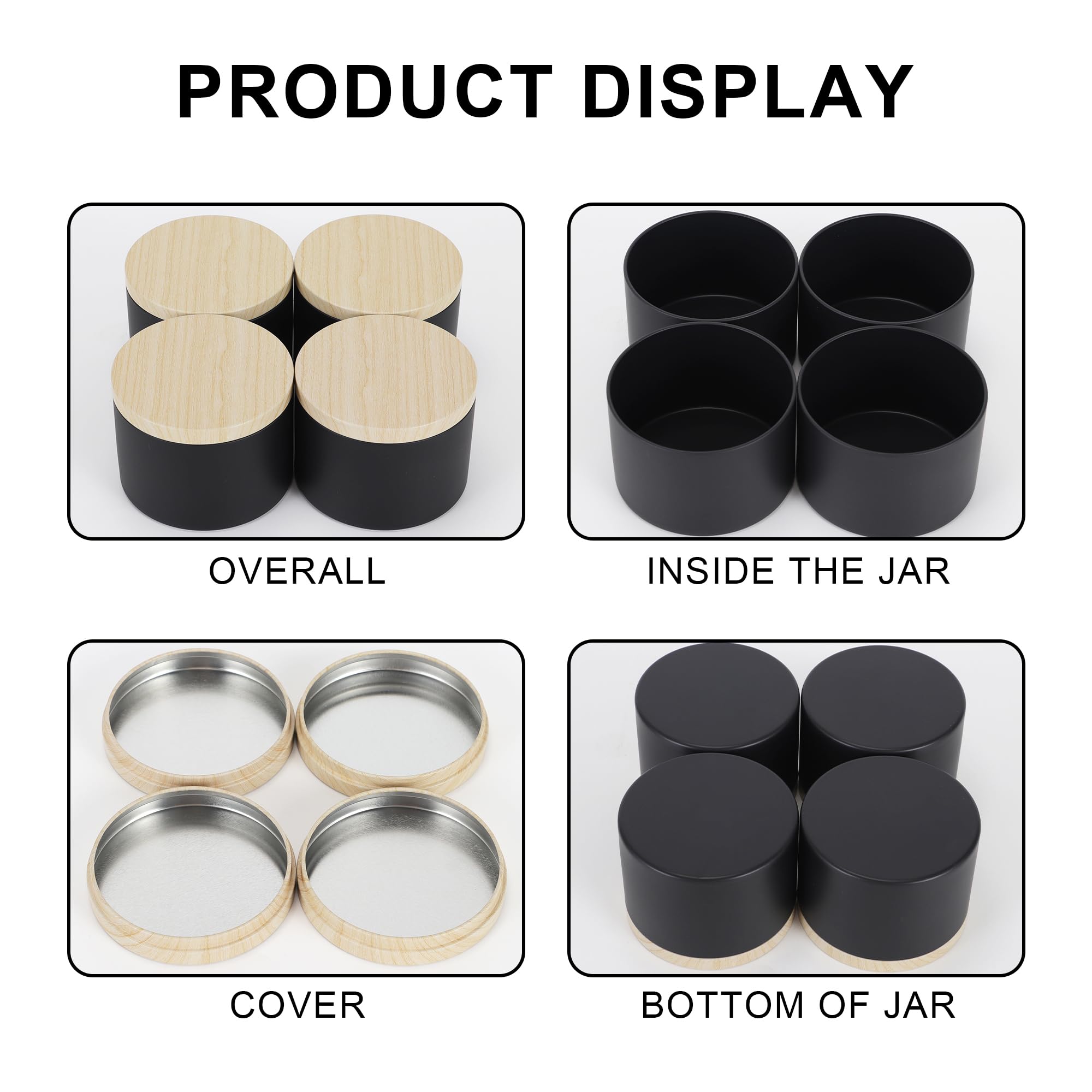Thelextcc 24 Pack 4 oz Black Candle Tins with Lids,4oz Candle Jars for Making Candles Bulk