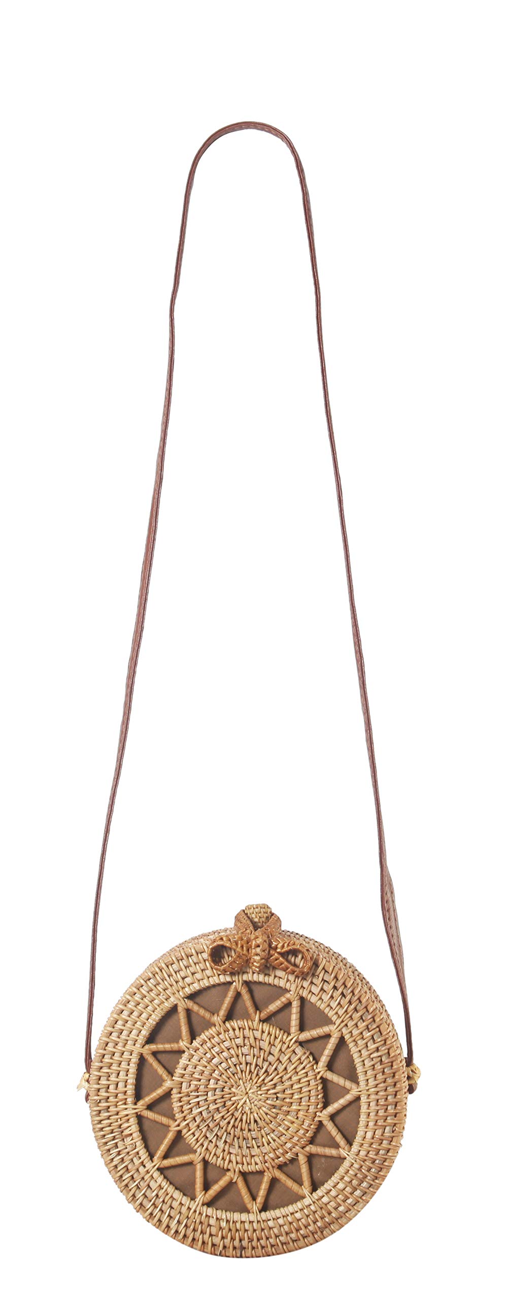 Straw Bag Rattan Bags - Handmade Wicker Woven Nature Rattan Round Cross Body Bag