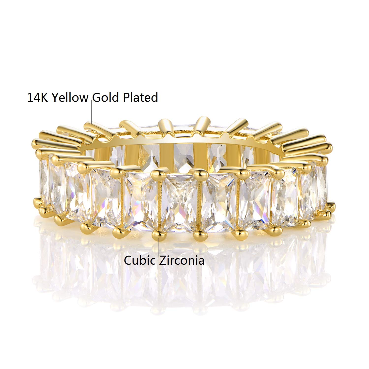 XBRN 14K Gold Plated Ring Cubic Zirconia Emerald Cut Statement Eternity Ring Band for Women men (7)