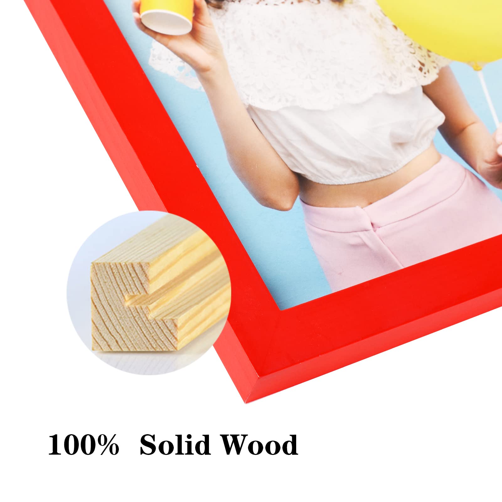 wyooxoo Picture Frame 12x16 inches, Red Solid Wood, High Definition PlexiGlass, Matted, Wall Mount or Tabletop, Ideal for Grandparents Day, Birthday, Graduation