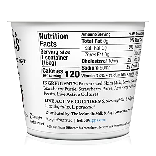 siggi's® Icelandic Strained Nonfat Yogurt, Acai Mixed Berry, 5.3 oz. Single Serve Cup – Thick, Protein-Rich Yogurt