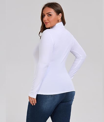 Womens Mock Turtleneck Long Sleeve Stretch Fitted Underscrubs Layer Tee Tops (XL, White)