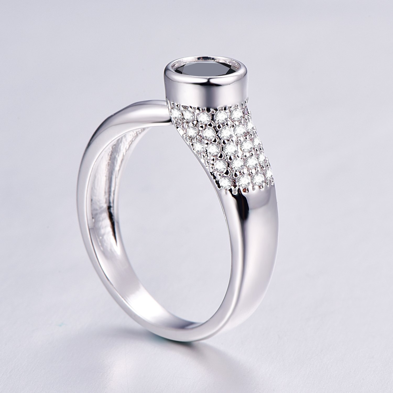 Veunora Women Ladies' Silver Plated 6x6mm Created Black Spinel Cubic Zirconia Filled Engagement Ring Size 7