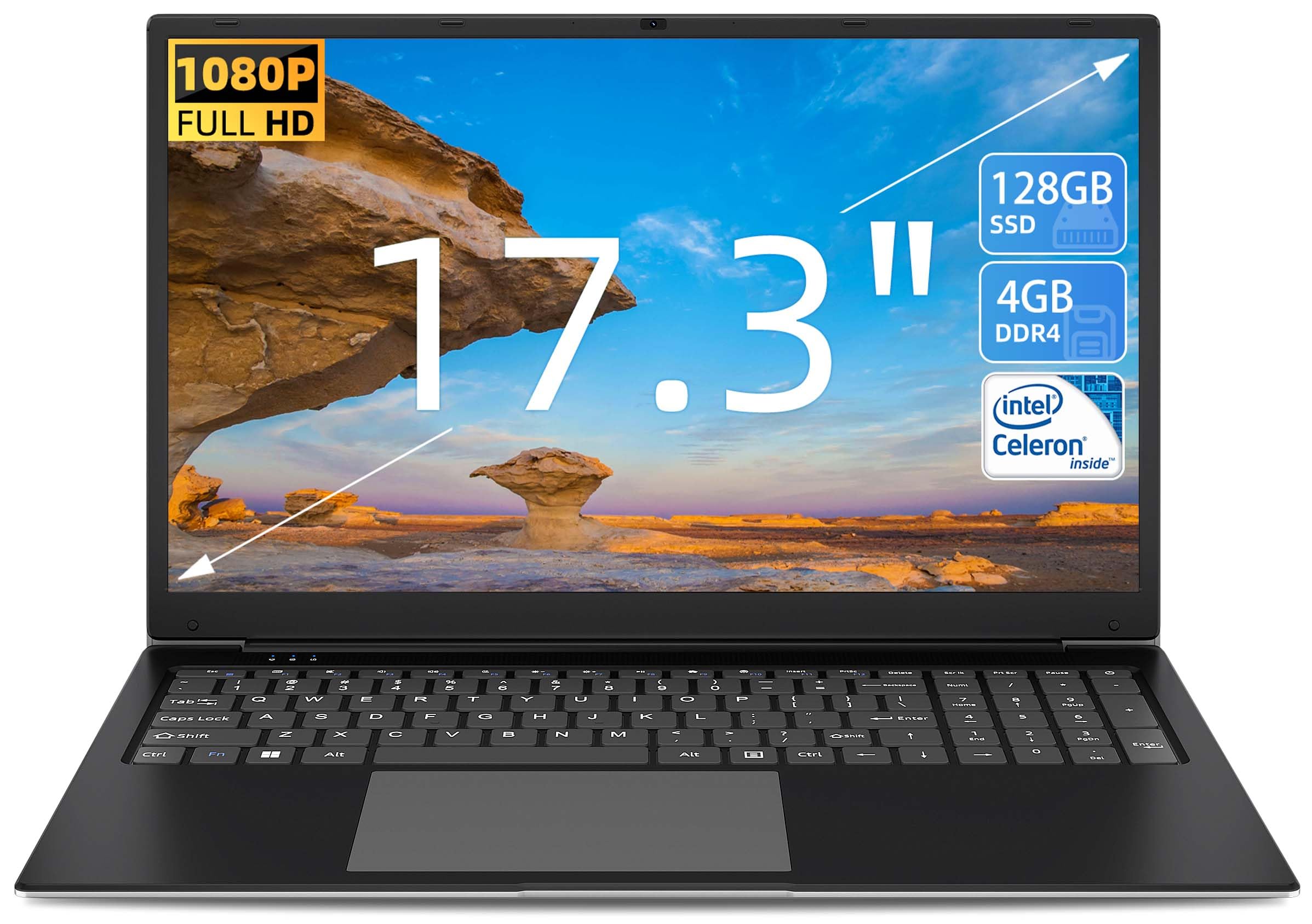 SGIN 17 Inch Laptop with 4GB RAM 128GB SSD, 1920 * 1080 IPS Display, Intel Celeron Quad-Core Processor(Up to 2.5GHz), Mini HDMI, Webcam, Wi-Fi, 512GB Expansion