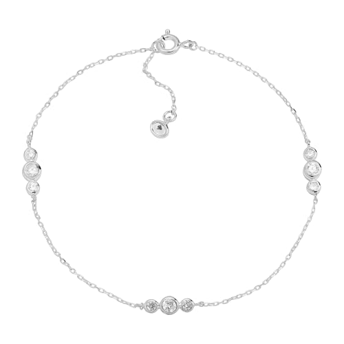 Silpada .925 Sterling Silver Anklet for Women, Cubic Zirconia Ankle Bracelet, Jewelry Gift Idea, 'Clarity Loll', 9" + 1"