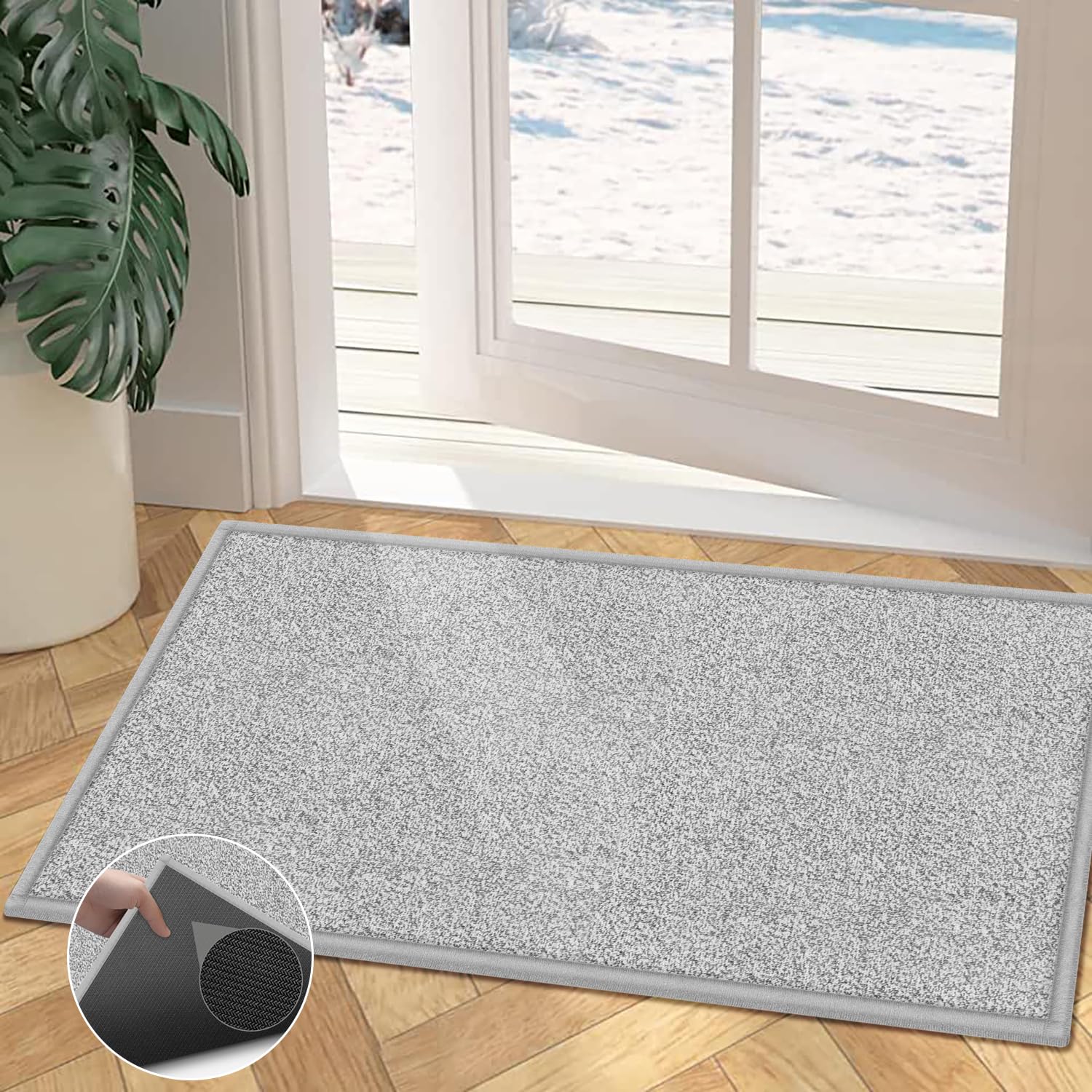 Water Absorbent Door Mat Indoor Entrance Washable, Back Outdoor Rug for Front Door, Washable Outdoor Entrance Rug Indoor Entry Rug Entry Way Mat, Gray Indoor Front Door Mat Outdoor Entrance Mat